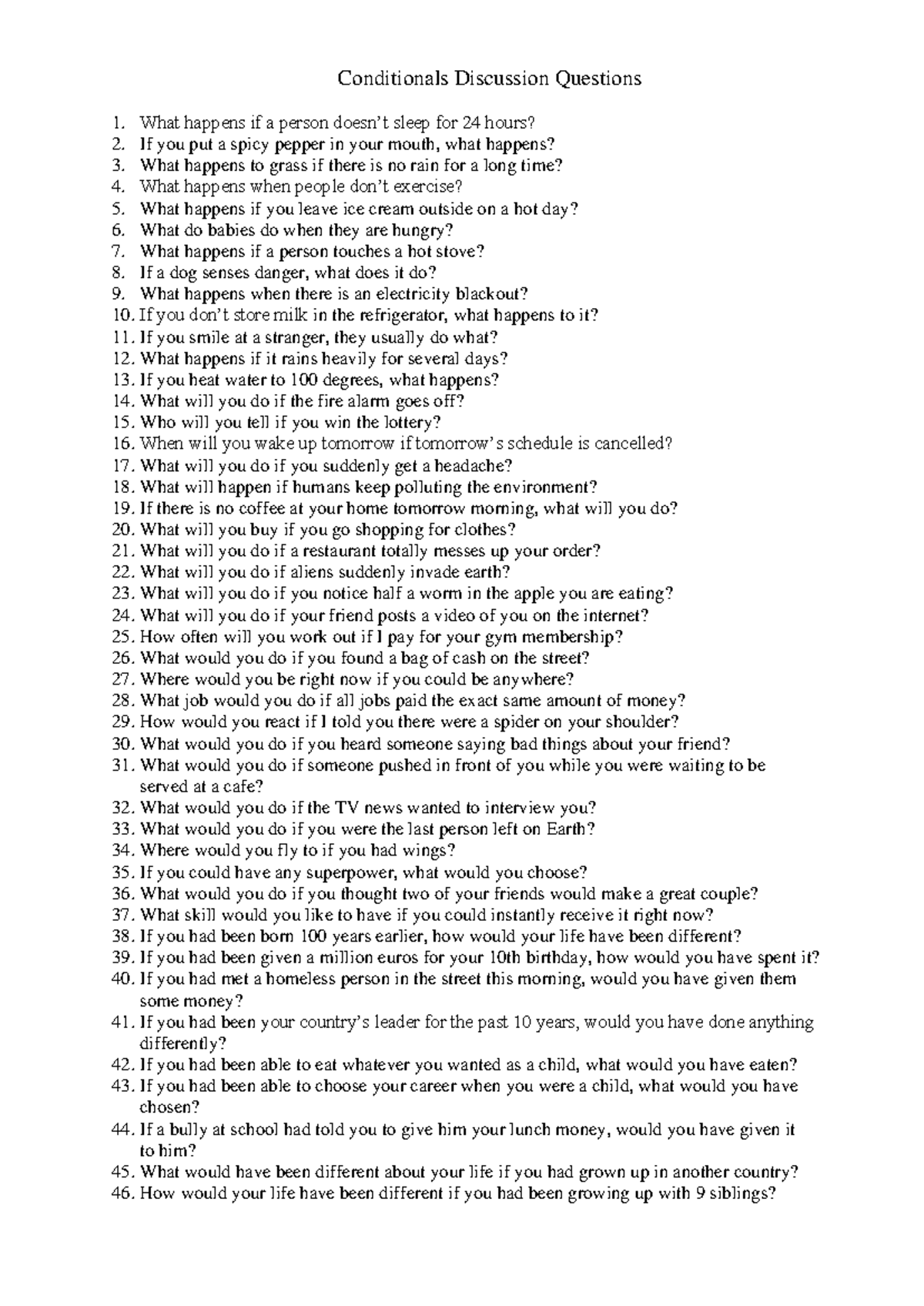 Conditionals Discussion Questions for English 101 - Studocu