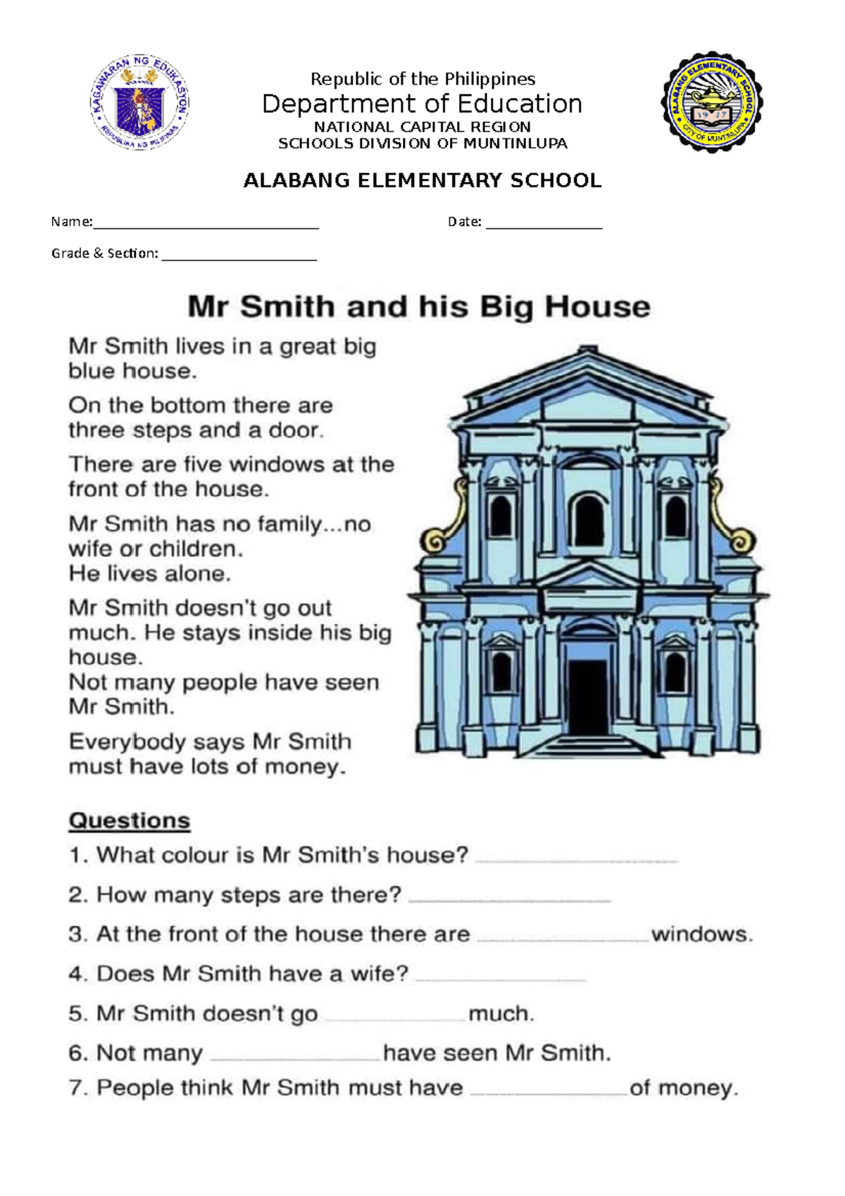 Reading Comprehension Worksheets - Department of Education NATIONAL ...