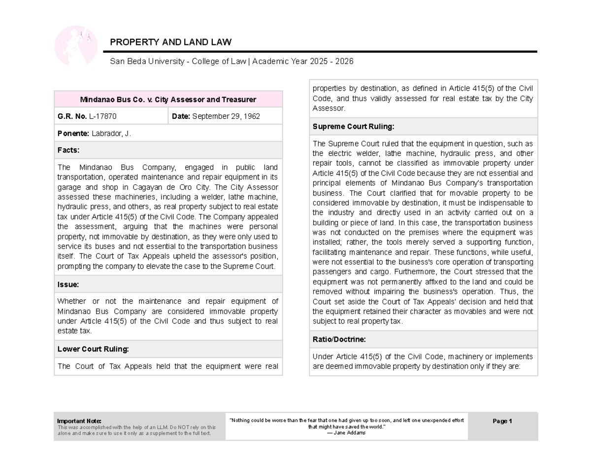 PROPERTY AND LAND LAW Case Digests (AY 2025-2026) - San Beda University ...