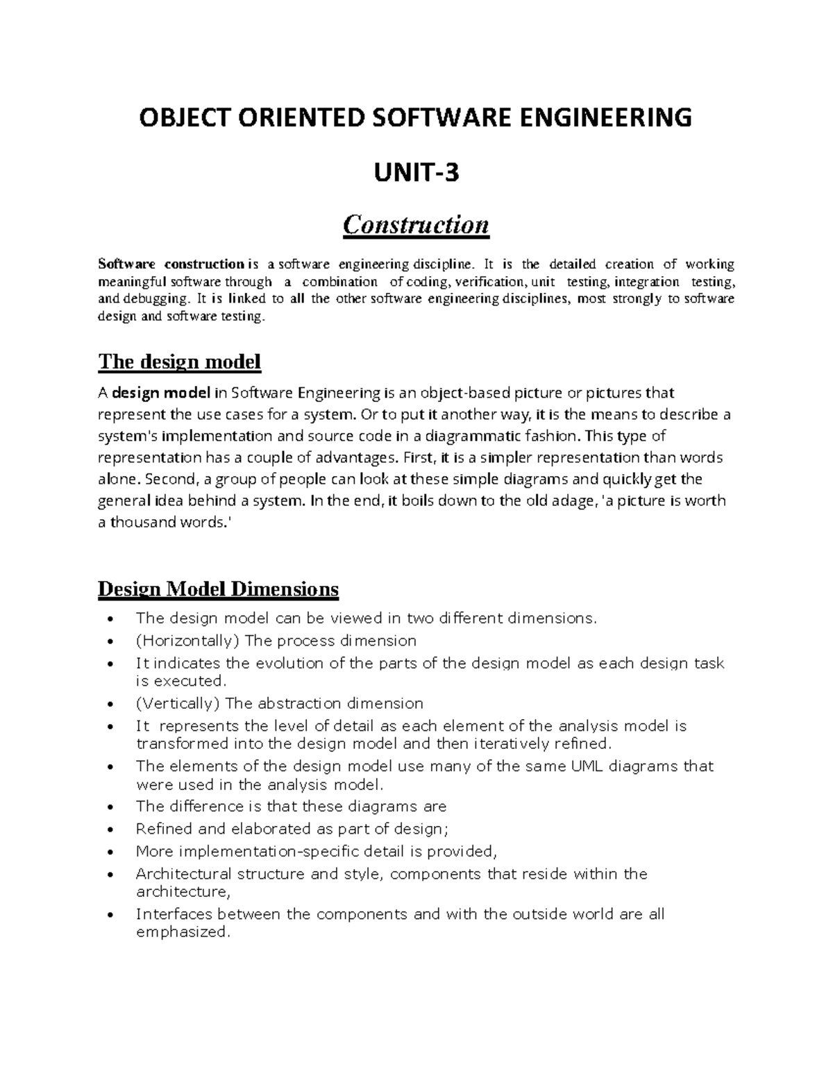 OOSE Unit 3 - Software Construction, Design Models, & Testing ...