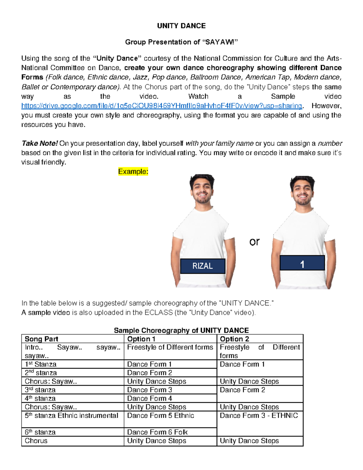 PF3 Unity Dance Presentation Guidelines and Choreography Example - Studocu