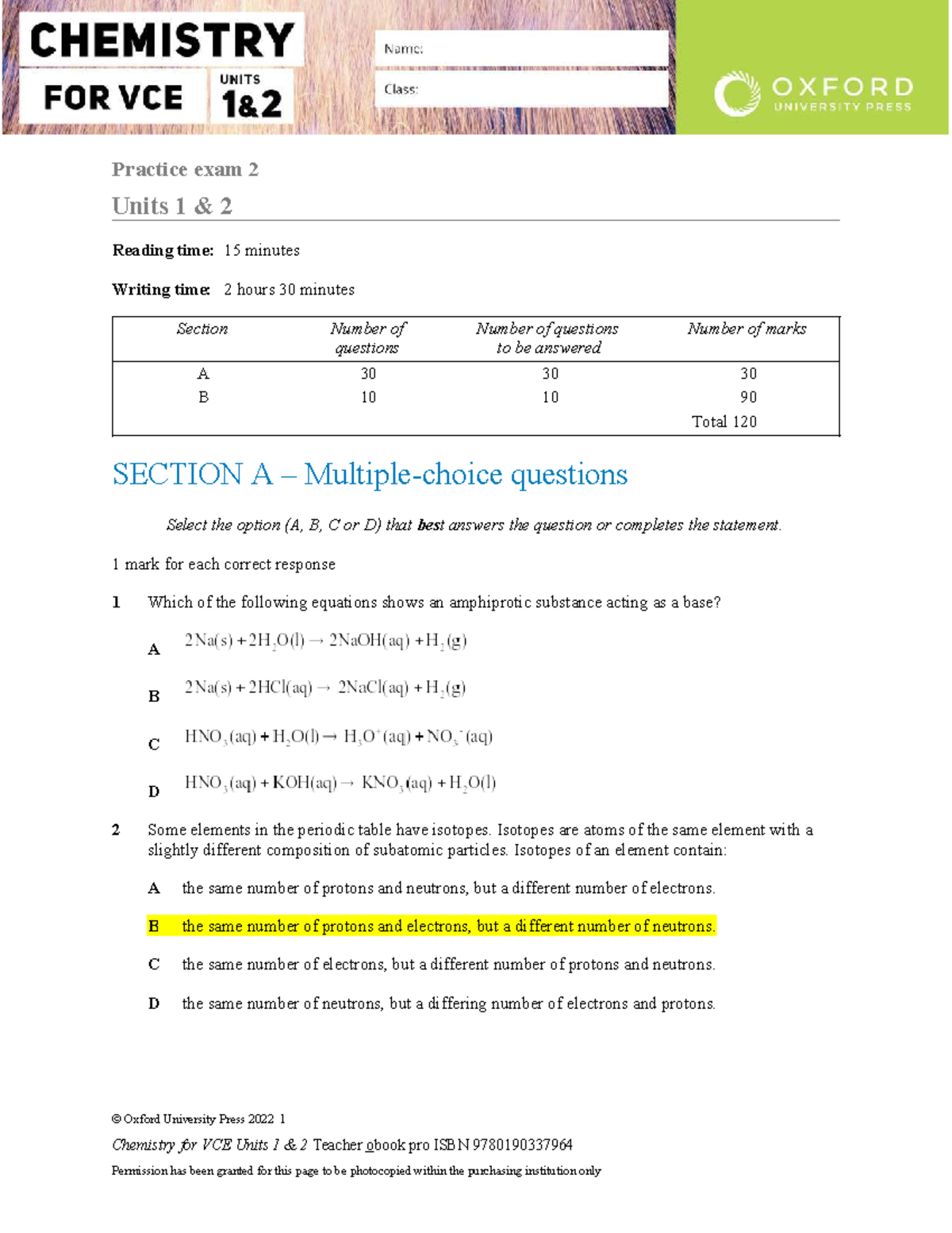 CHEM 12 Practice Exam 2: Units 1 & 2 Questions and Answers - Studocu