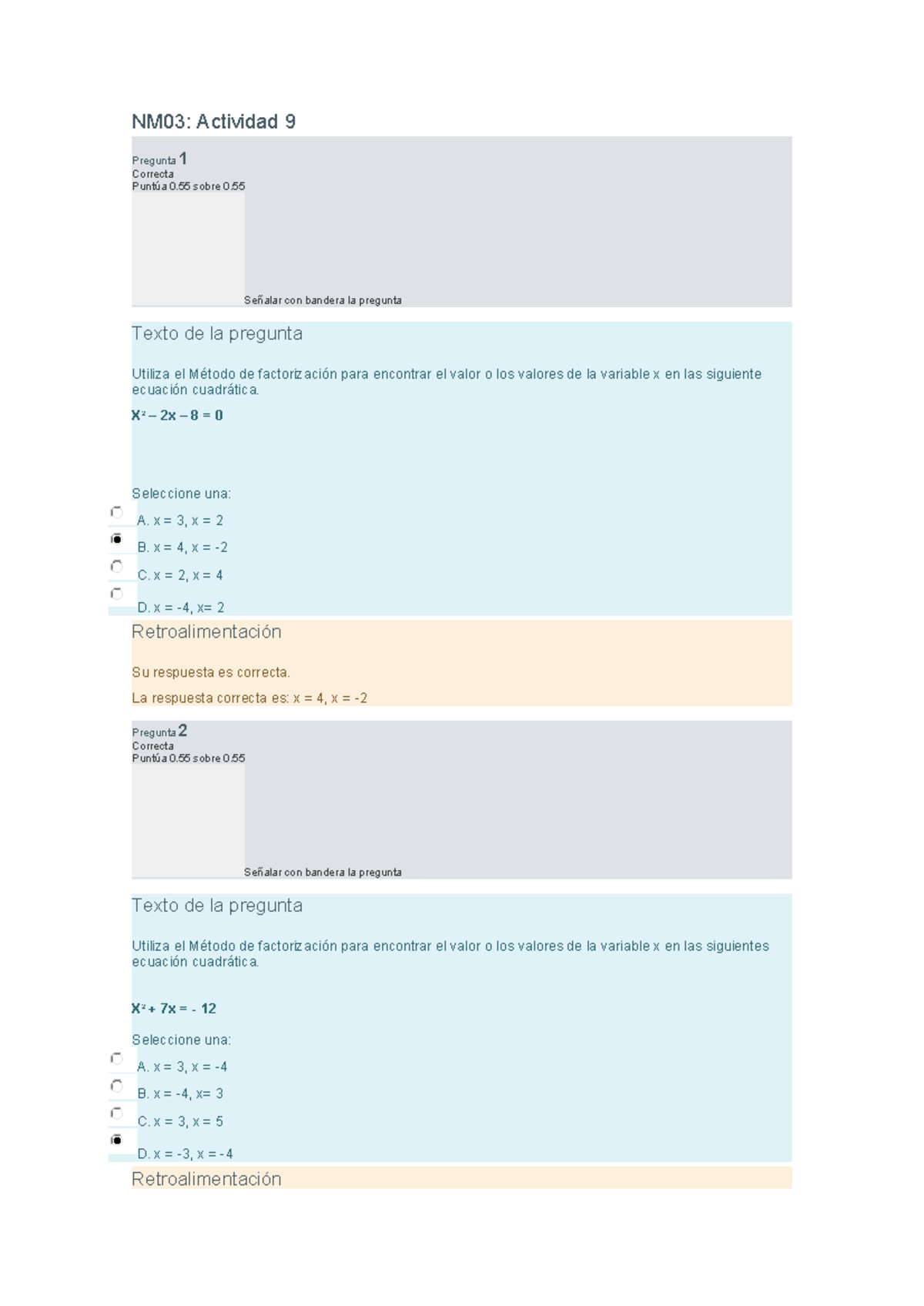 NM03: Actividad 9 - Ecuaciones Cuadráticas y Métodos de Resolución - Studocu