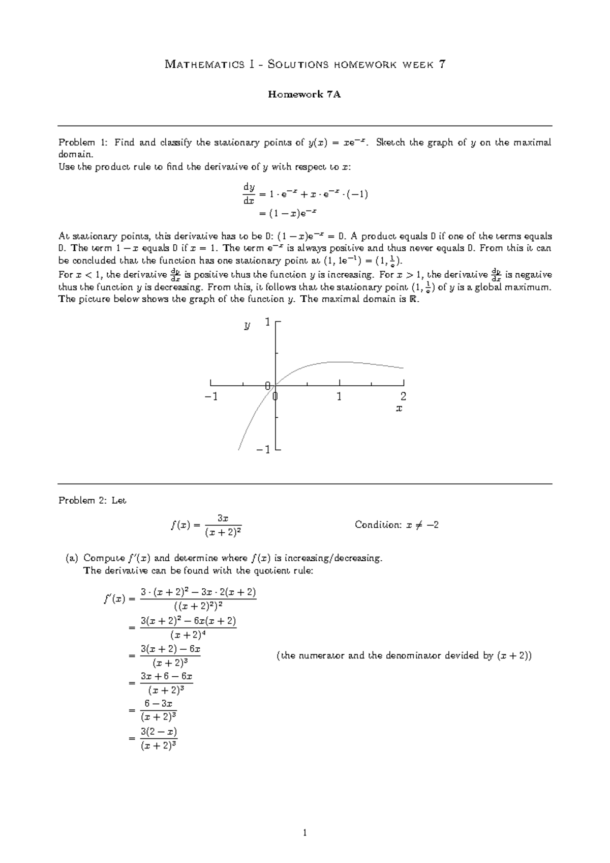 Mathematics I Homework Assignments Week 7 Solutions - Studeersnel