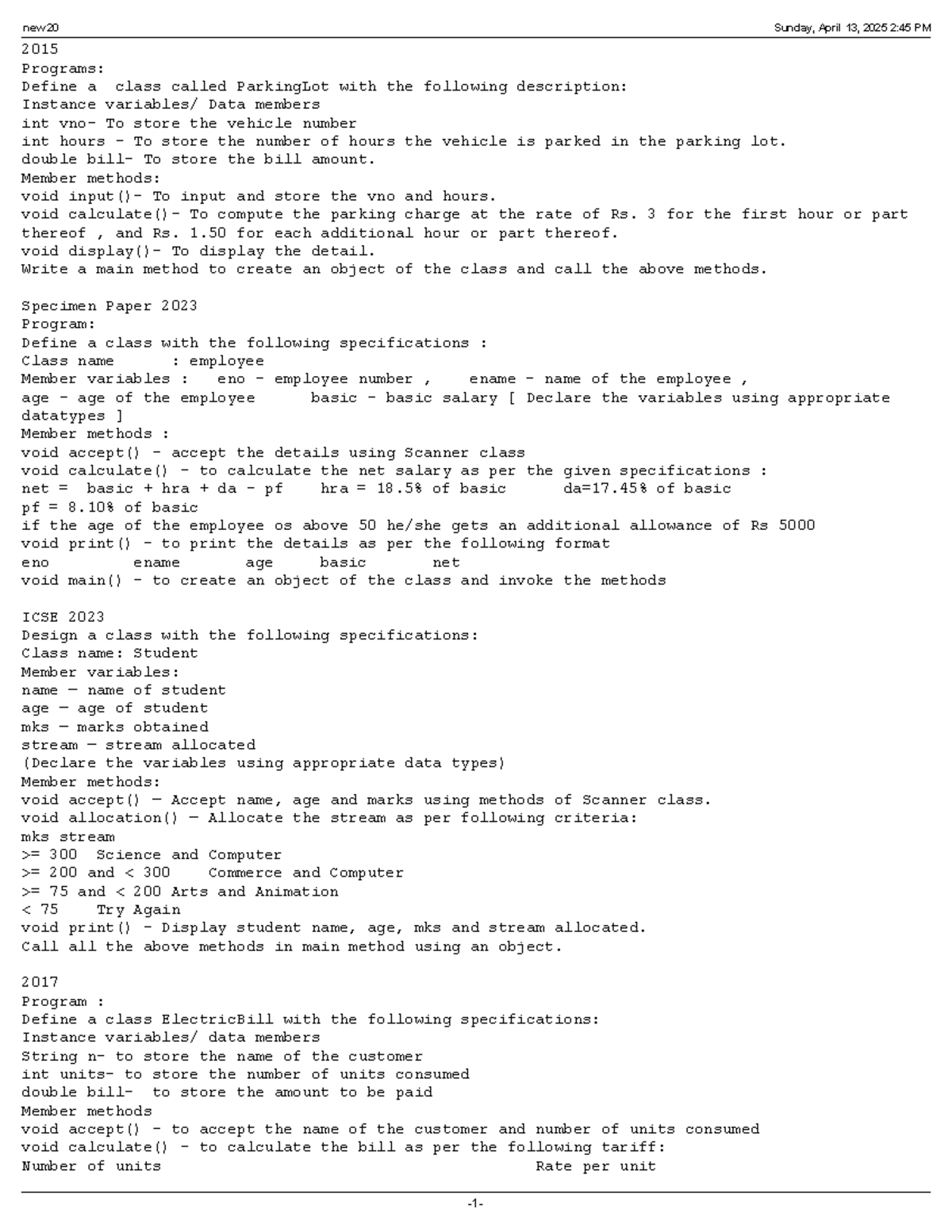 Java Programs for Class Definitions and Bill Calculations (Comp 1 ...