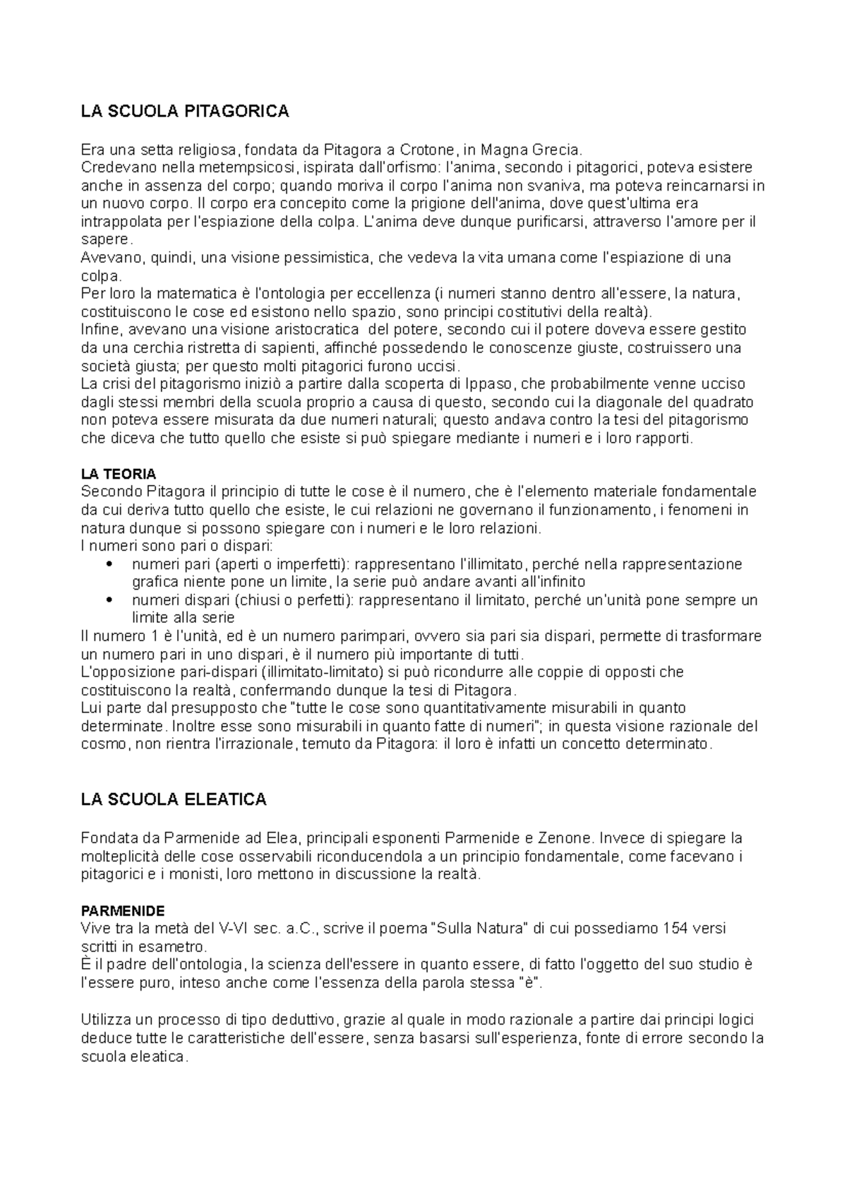 La scuola pitagorica ed eleatica: pluralisti e sofisti a confronto ...