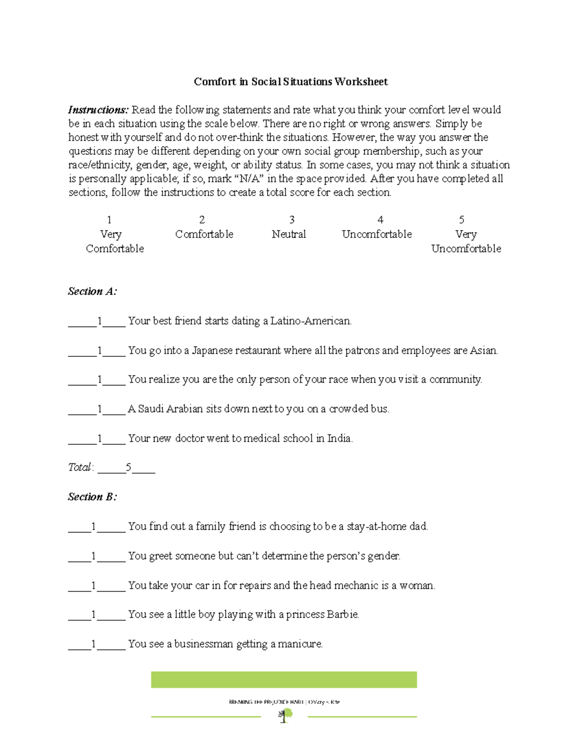 Comfort in Social Situations Worksheet: Student Version - Studocu