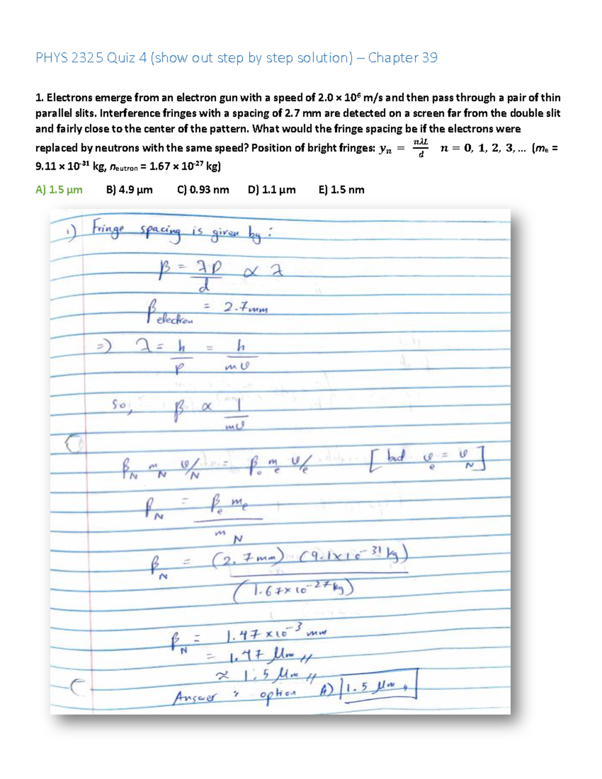 Quiz 4 Quiz 4 Solutions Warning Tt Undefined Function 32 Phys 2325 Quiz 4 Show Out Step