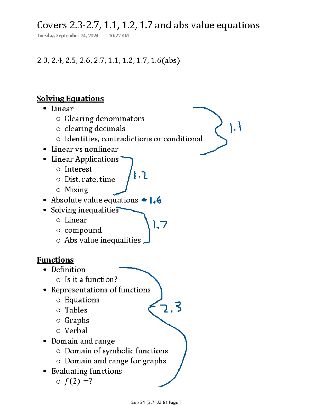 Linear Functions and Equations: Concepts and Applications (MATH 101) - 2, 2, 2, 2, 2, 1, 1, 1 ...