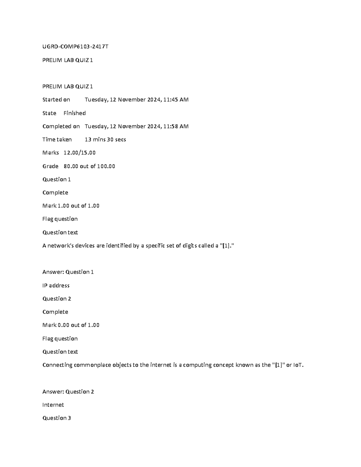 UGRD-COMP6103 Final Lab Quiz 1: Current Trends in IoT - Studocu