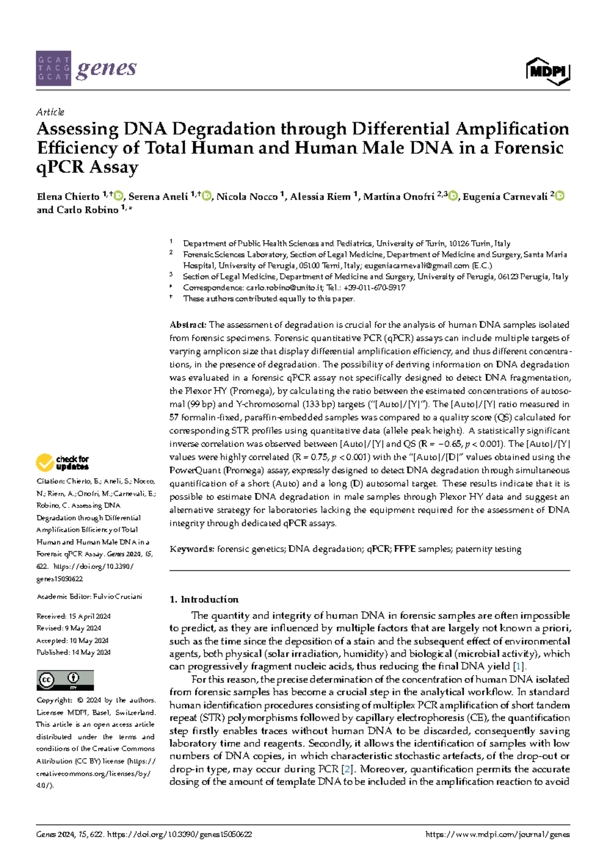 Assessing DNA Degradation in Forensic Samples via qPCR Methods (G C A T ...