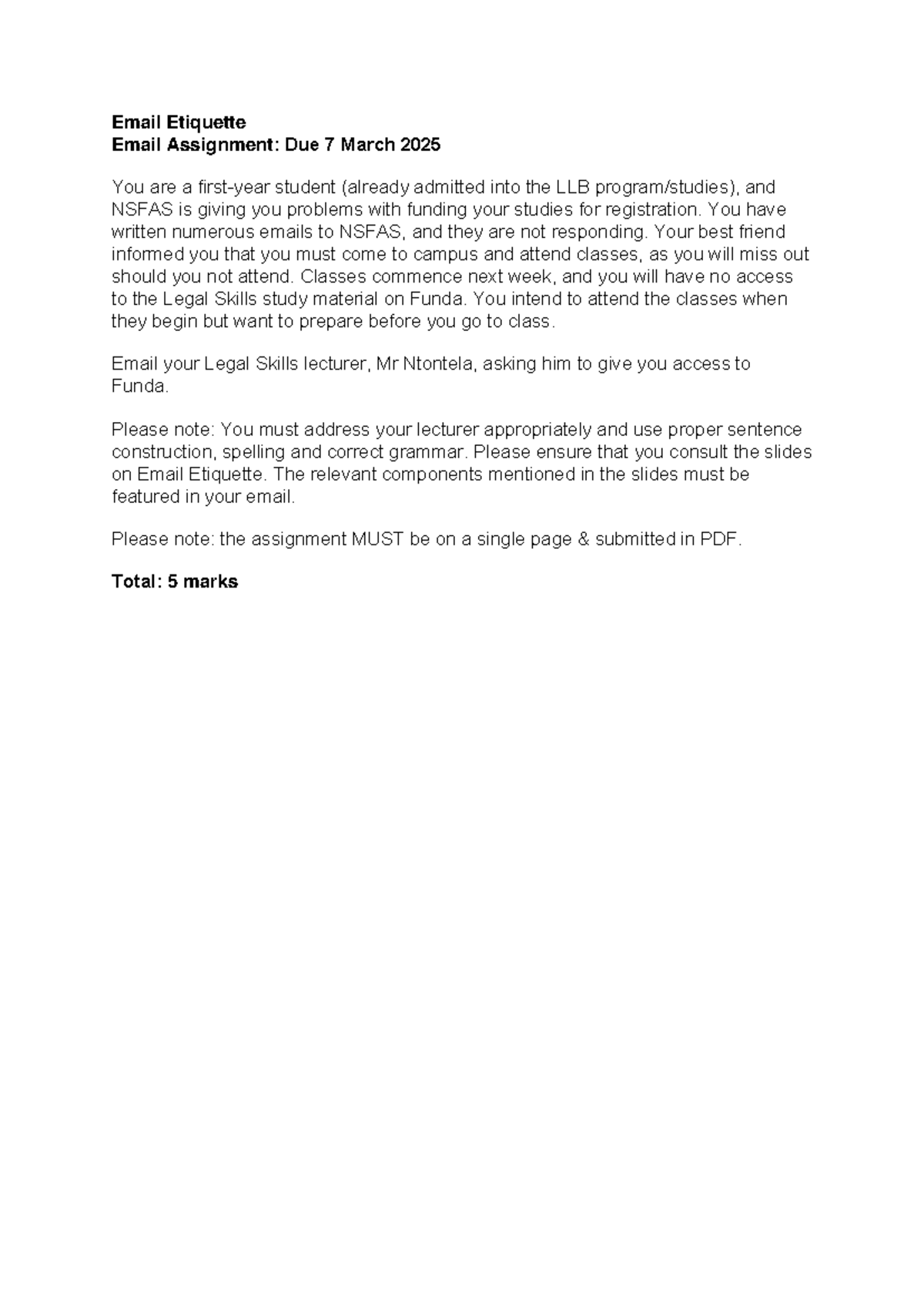 Email Assignment 2025 - Email Etiquette Email Assignment: Due 7 March ...