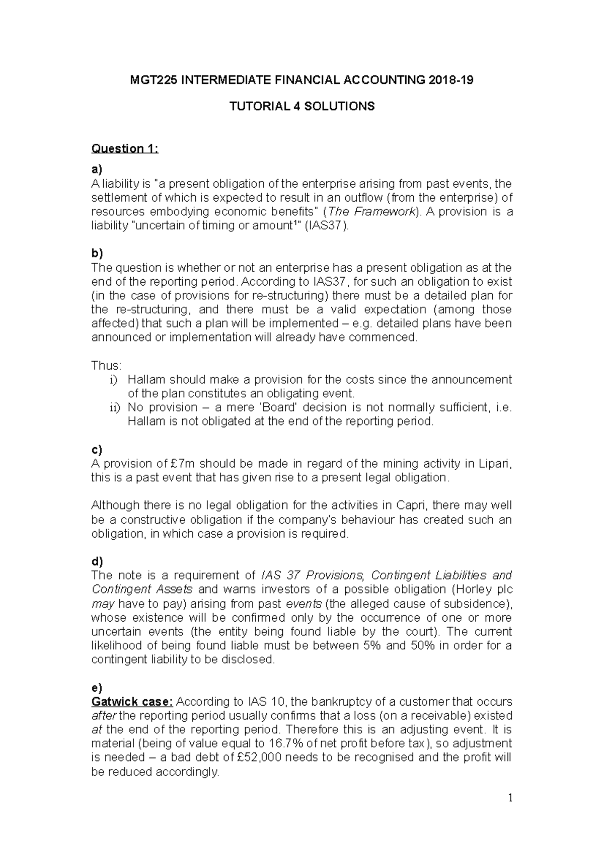 MGT225 Tutorial 4 Solutions 1819 - MGT225 INTERMEDIATE FINANCIAL ...