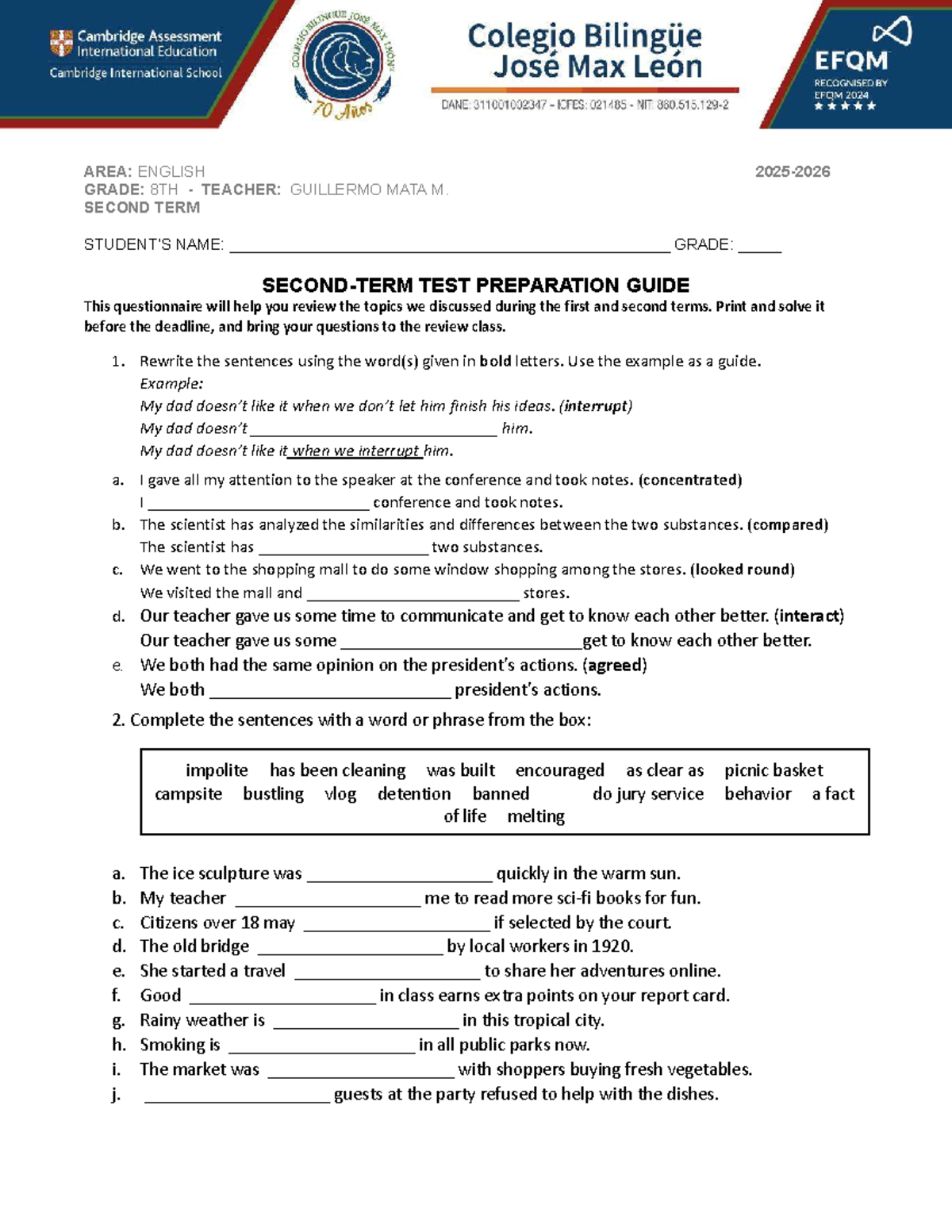 1773766281 8TH GRADE SECOND TERM TEST PREP GUIDE - Studocu