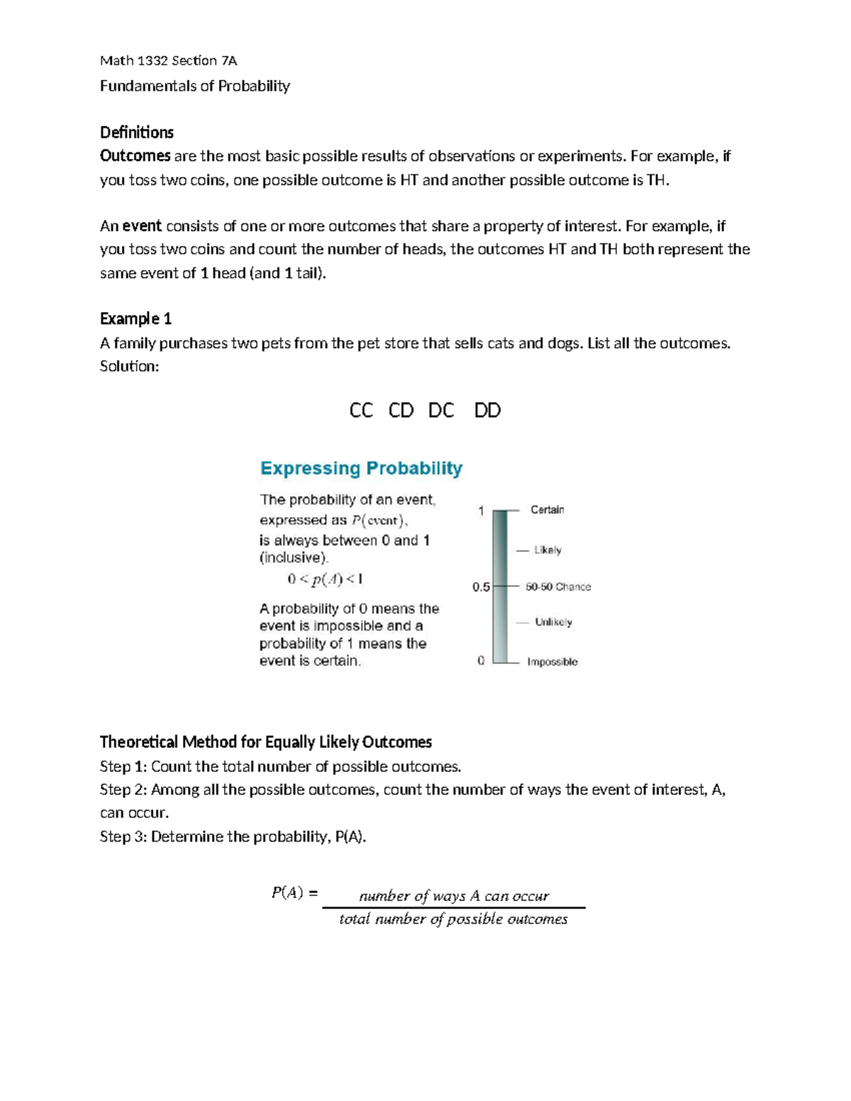 Math 1332 Section 7A Final Exam Notes on Fundamentals of Probability ...