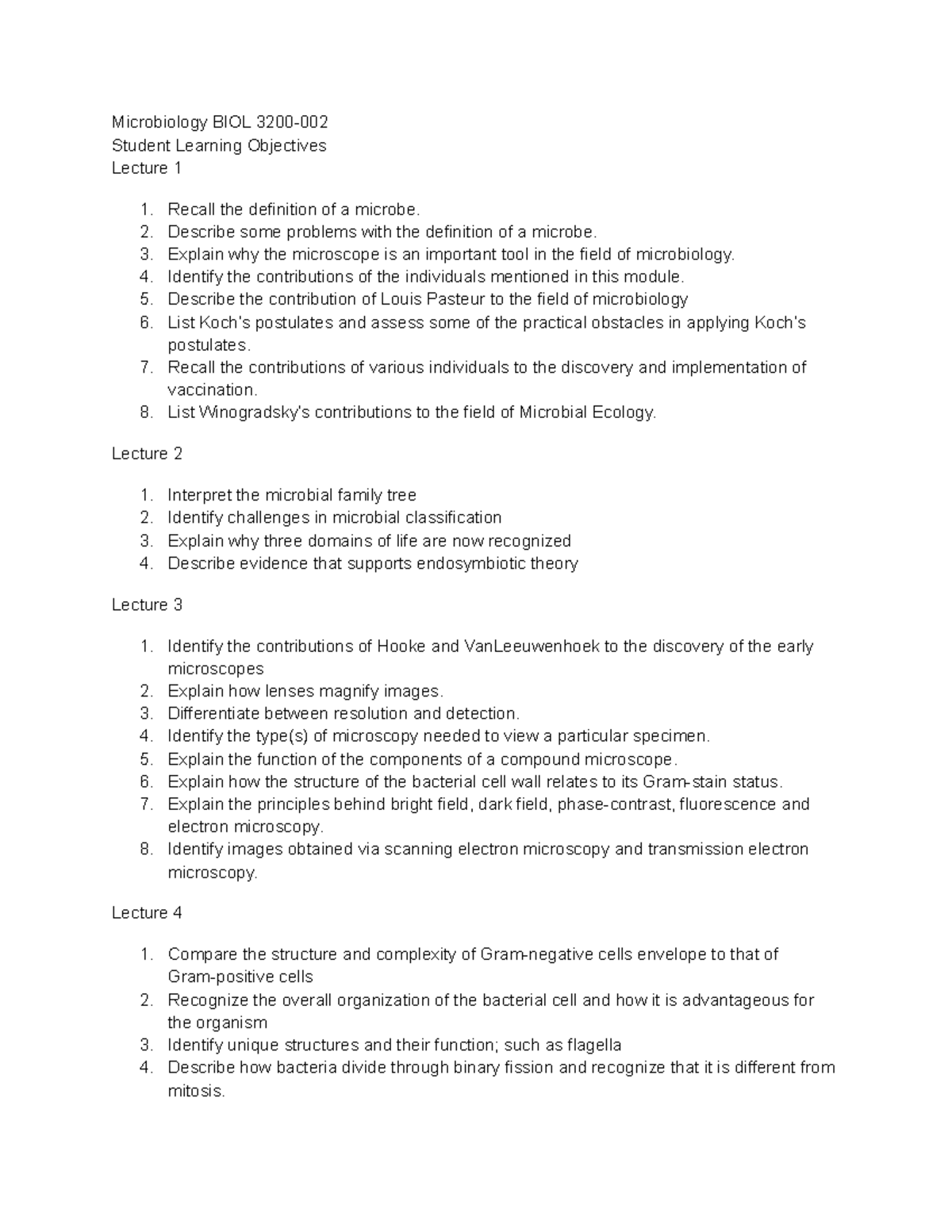 Microbiology BIOL Module 1 Learning Objectives: Key Concepts & Tools ...