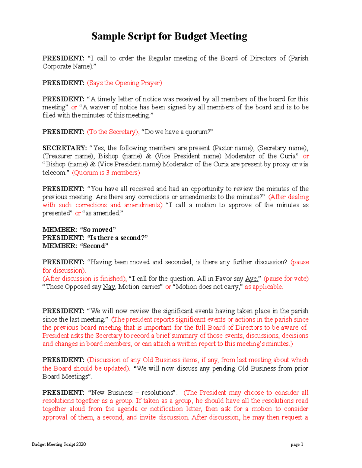 Budget Meeting Script rev 2020 - Sample Script for Budget Meeting ...