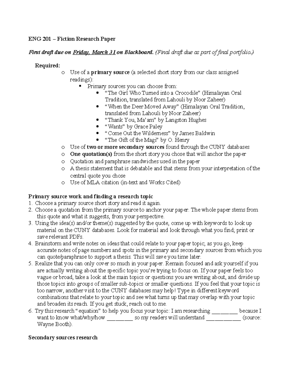 ENG 201 Fiction Research Paper: First Draft Guidelines and Tips - Studocu