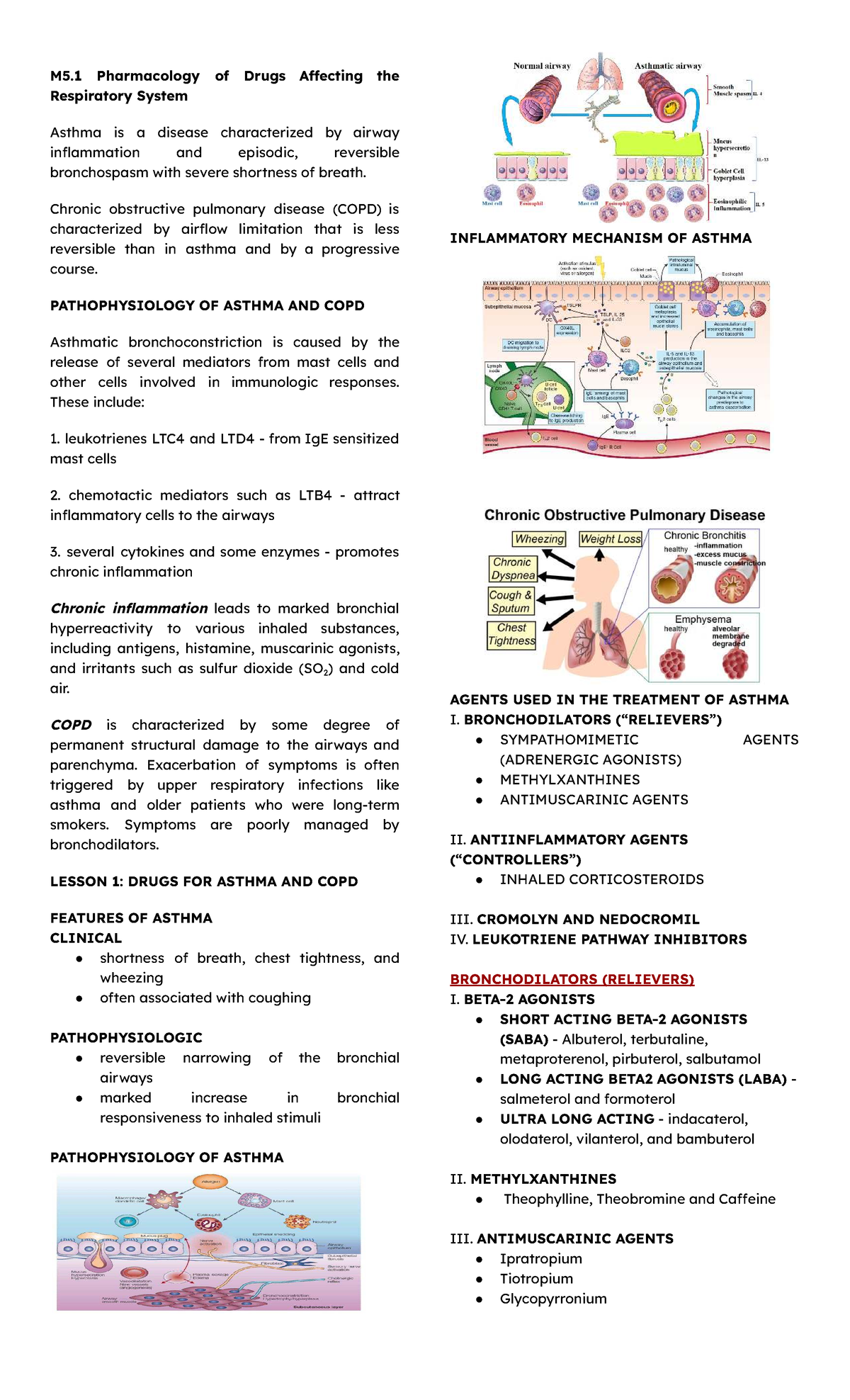 M5.1 Pharmacology: Drugs for Asthma and COPD Management - Studocu