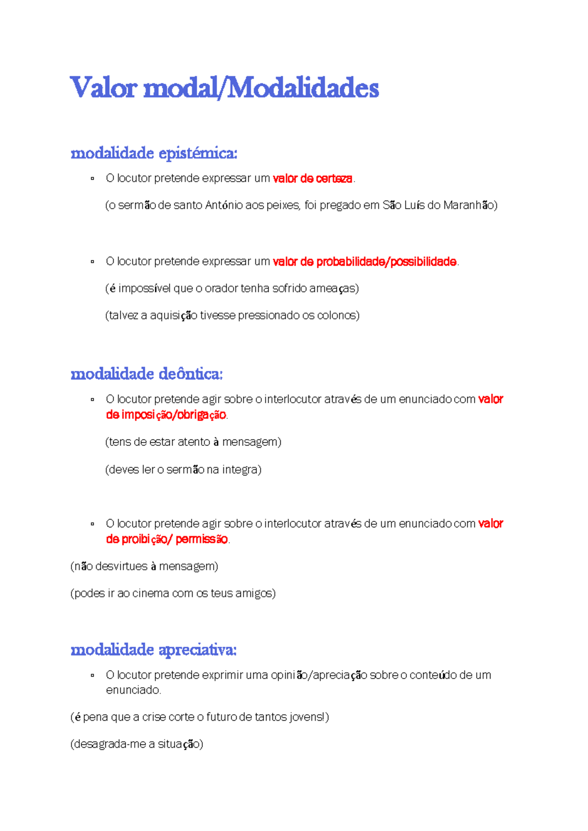 Valor modal/modalidades - Valor modal/Modalidades modalidade epistémica ...