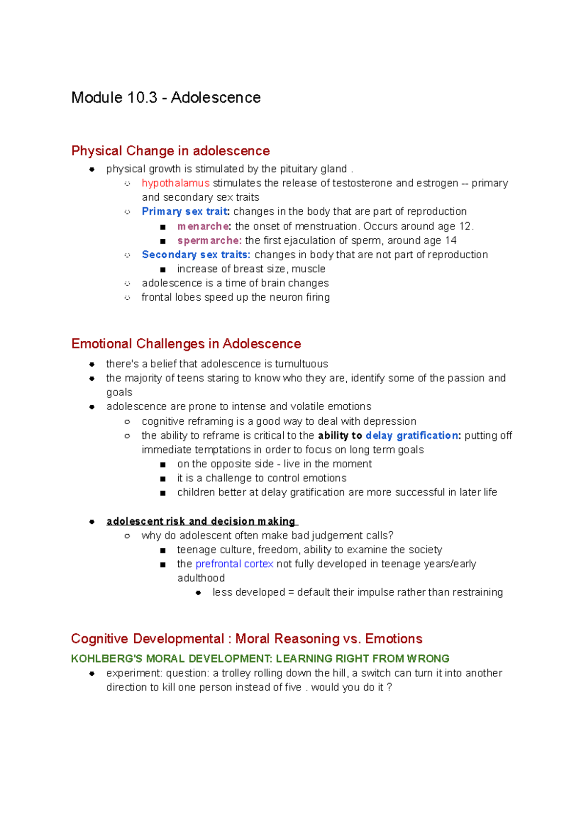 PSY100H1 UTSG Reading Notes Module 10.3 - Adolescence - Module 10 ...
