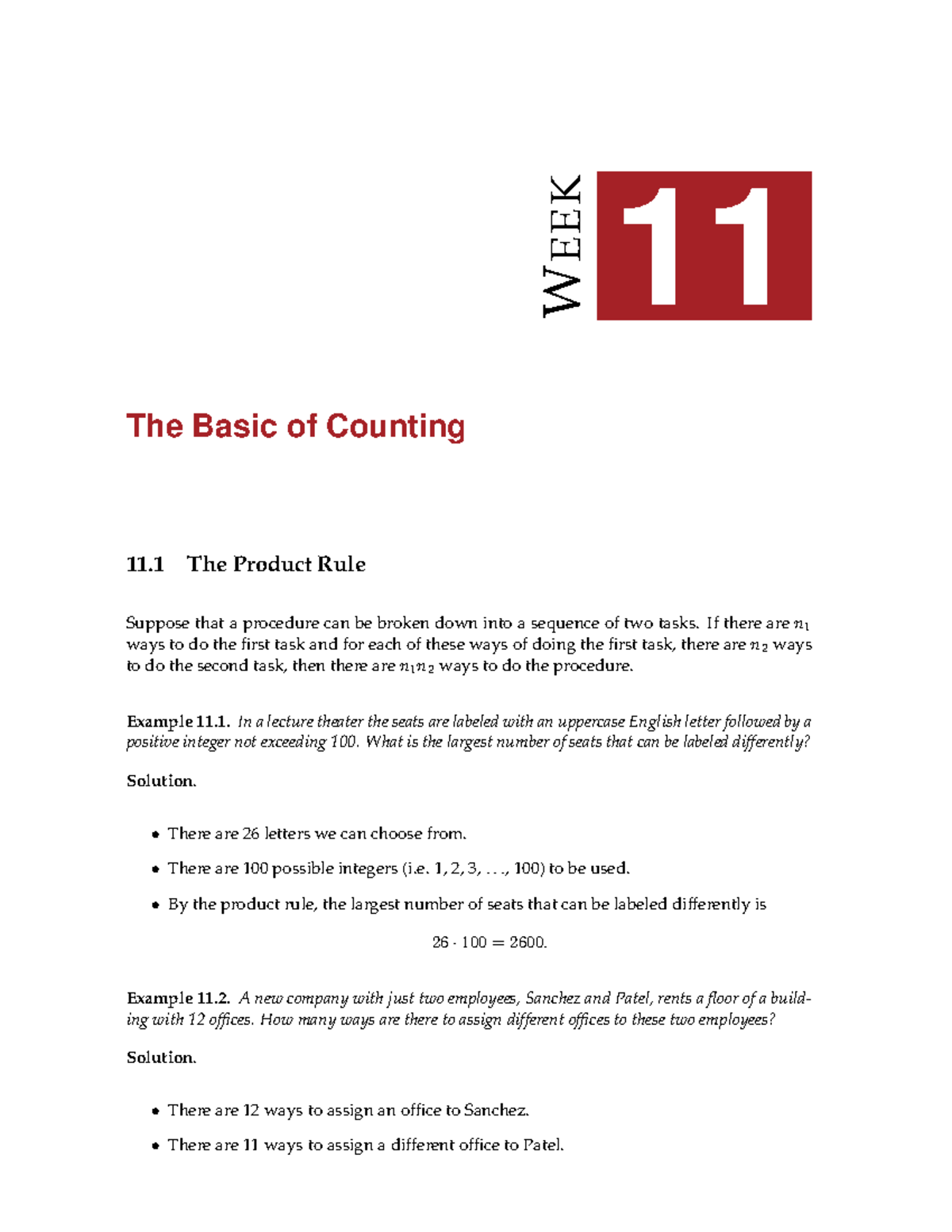 Week 11: The Basics of Counting & Product Rule (Math 101) - Studocu