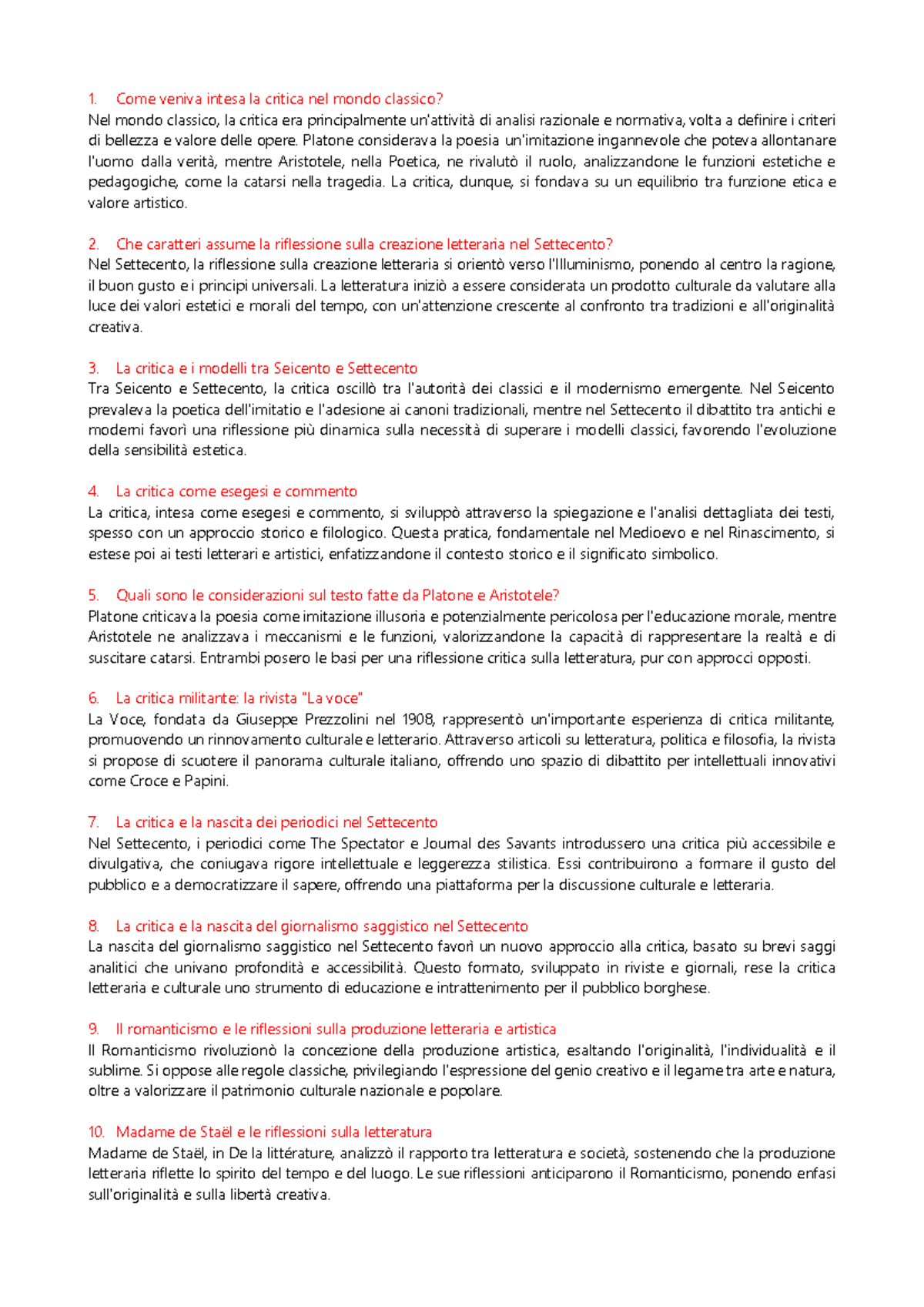 Critica Letteraria e Storia delle Letterature Comparate ...