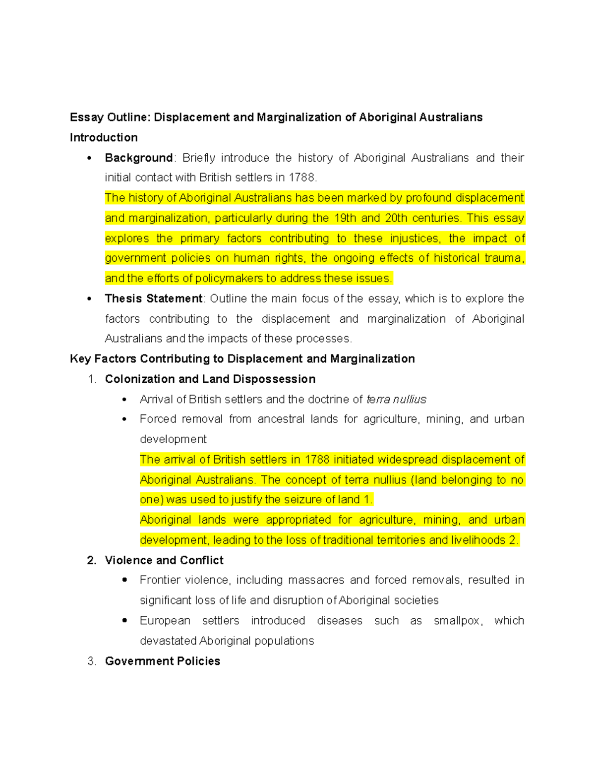 Essay Outline: Displacement & Marginalization of Aboriginal Australians ...