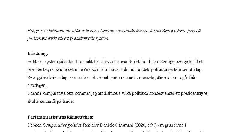 Hemtentamen: Konsekvenser av Presidentstyre i Sverige och Valsystemens ...
