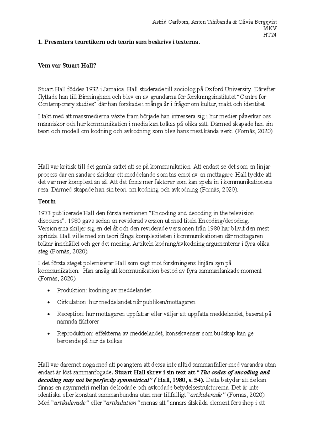 MKV HT24: Encoding and Decoding Theory - A Study of Stuart Hall - Studocu