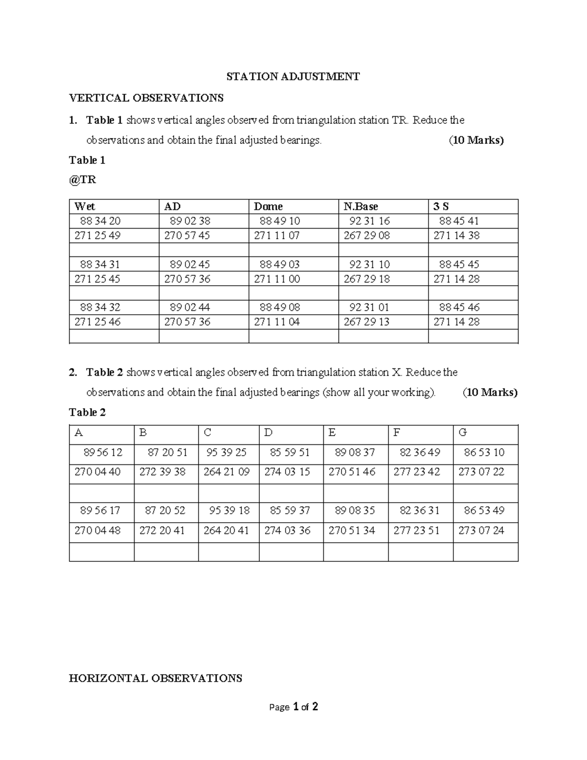 Station Adjustment - Vertical Observations Notes (Class) - Studocu