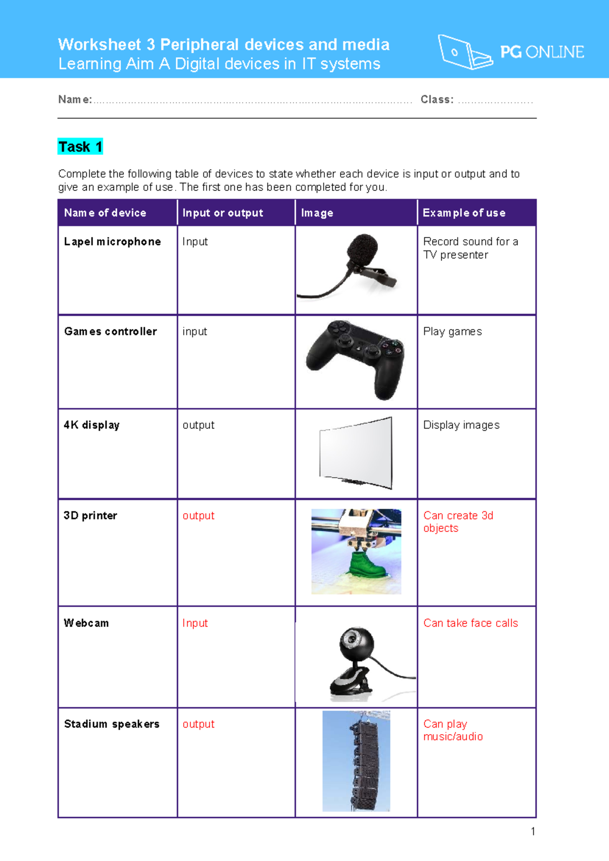 Topic 3 Worksheet 3: Peripheral Devices & Media in IT Systems - Studocu