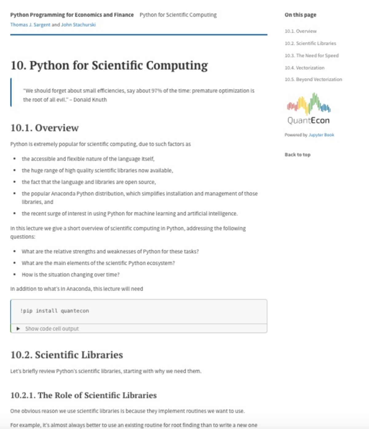 Py for Scientific Computing - Sargent and John Stachurski 10 Overview ...