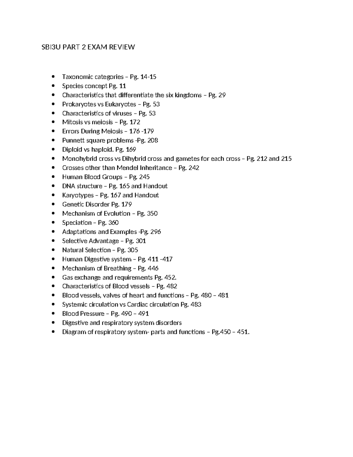 SBI3U Final Exam Review: Key Topics in Biology and Evolution - Studocu