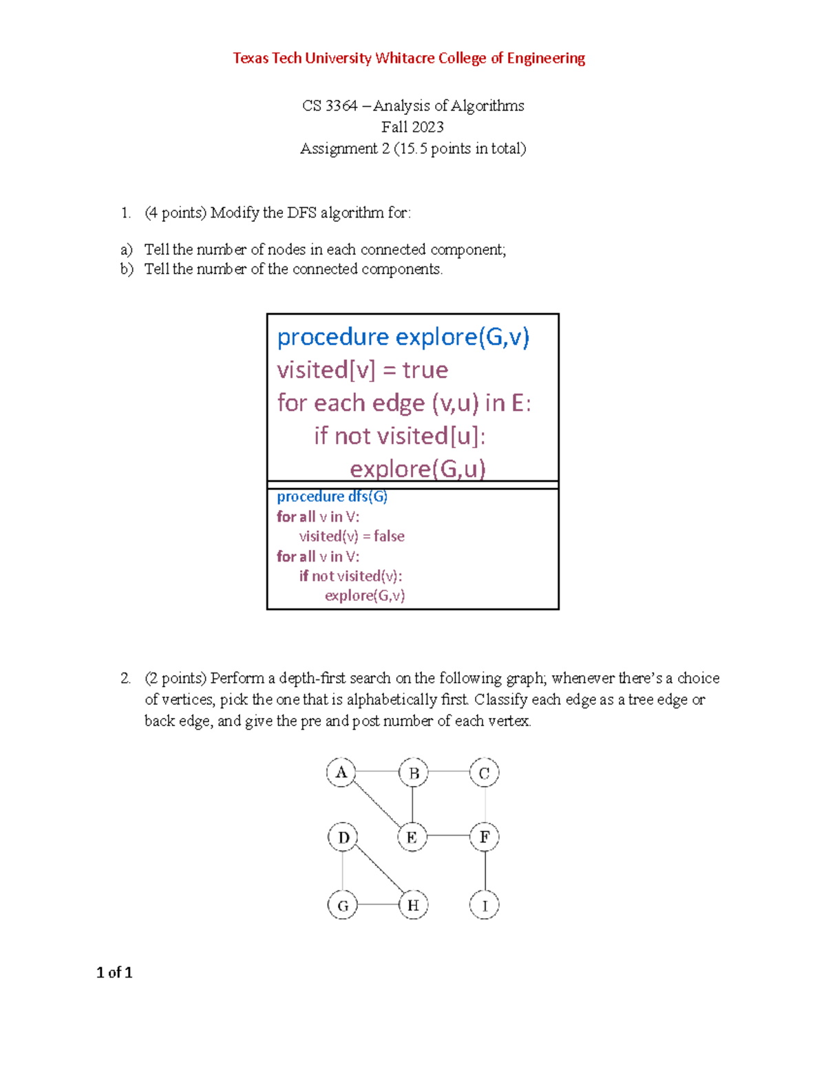 CS3364 Assignment 2: Algorithm Analysis & DFS Modifications - Studocu
