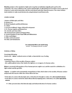 Ethics Lecture Notes 3 (PHILO031) - Lesson No 2: The Modifiers of Human ...