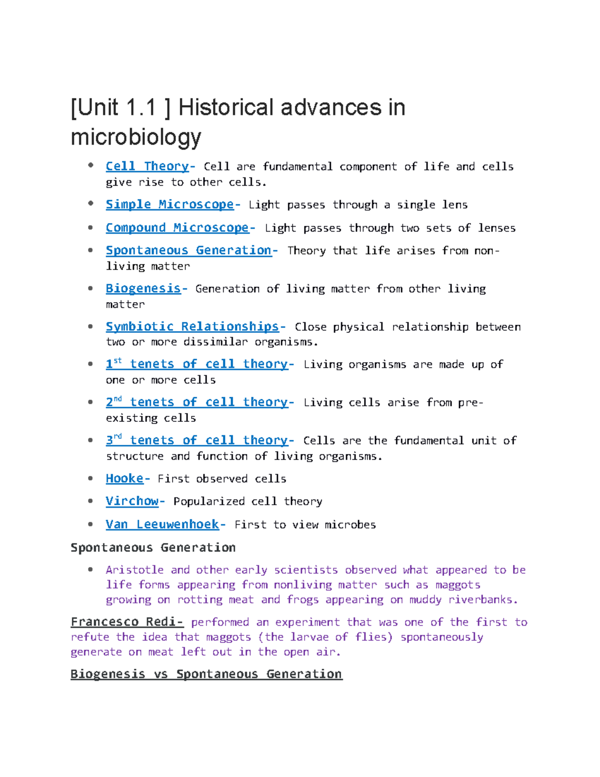 Unit 1.1: Key Historical Advances in Microbiology Explained - Studocu