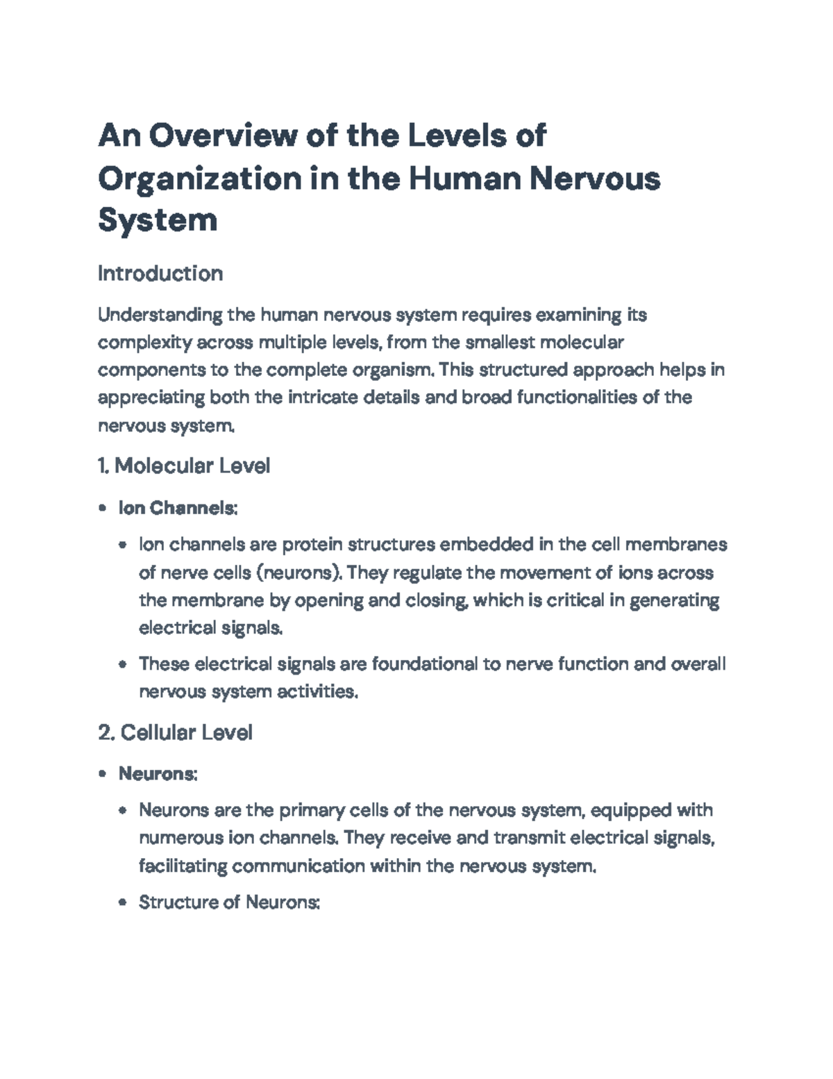 Levels of Organization in the Human Nervous System: A Detailed Overview ...