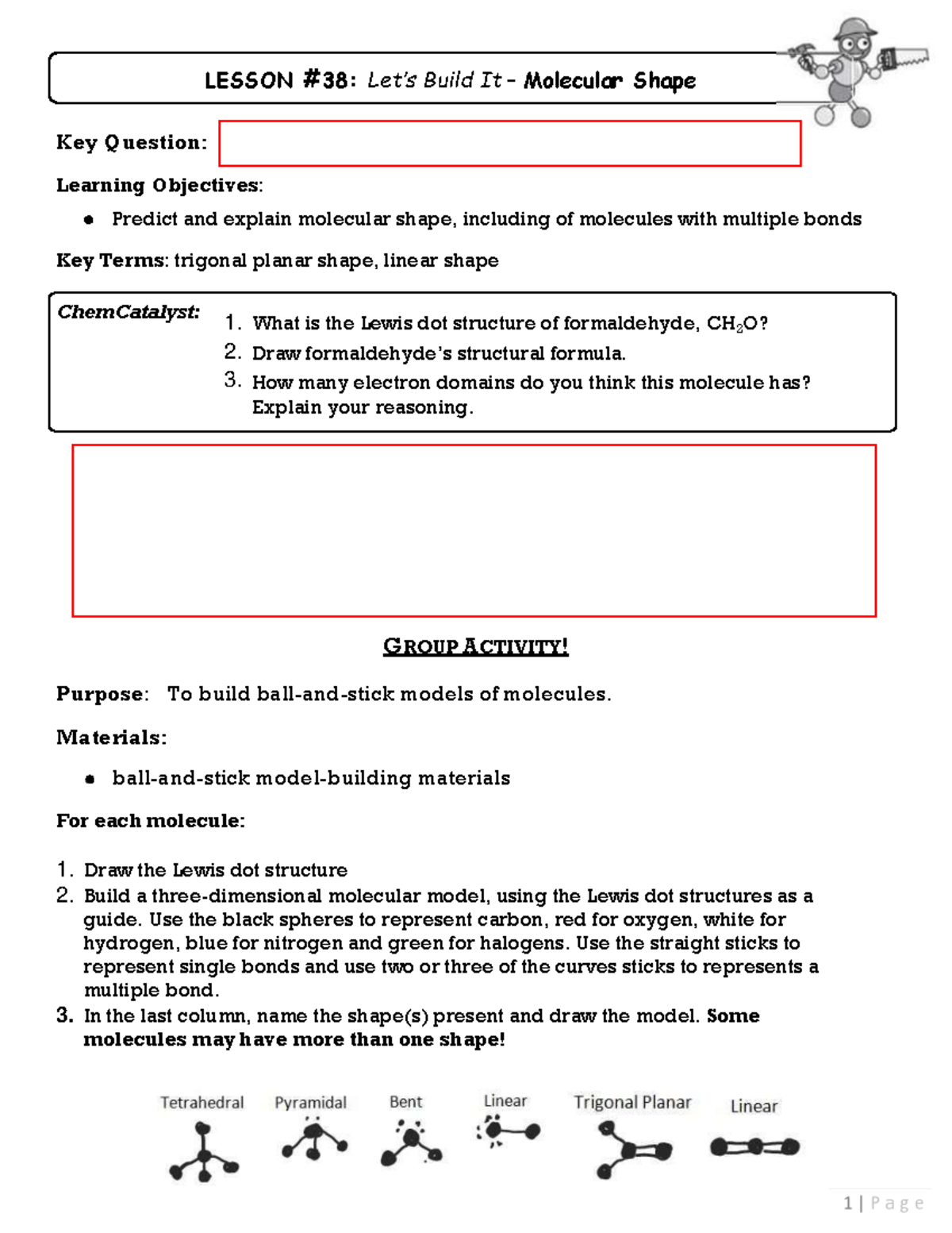 Chem 512 - Unit 2; Lesson 38 - Let's Build It, Molecular Shape - LESSON ...