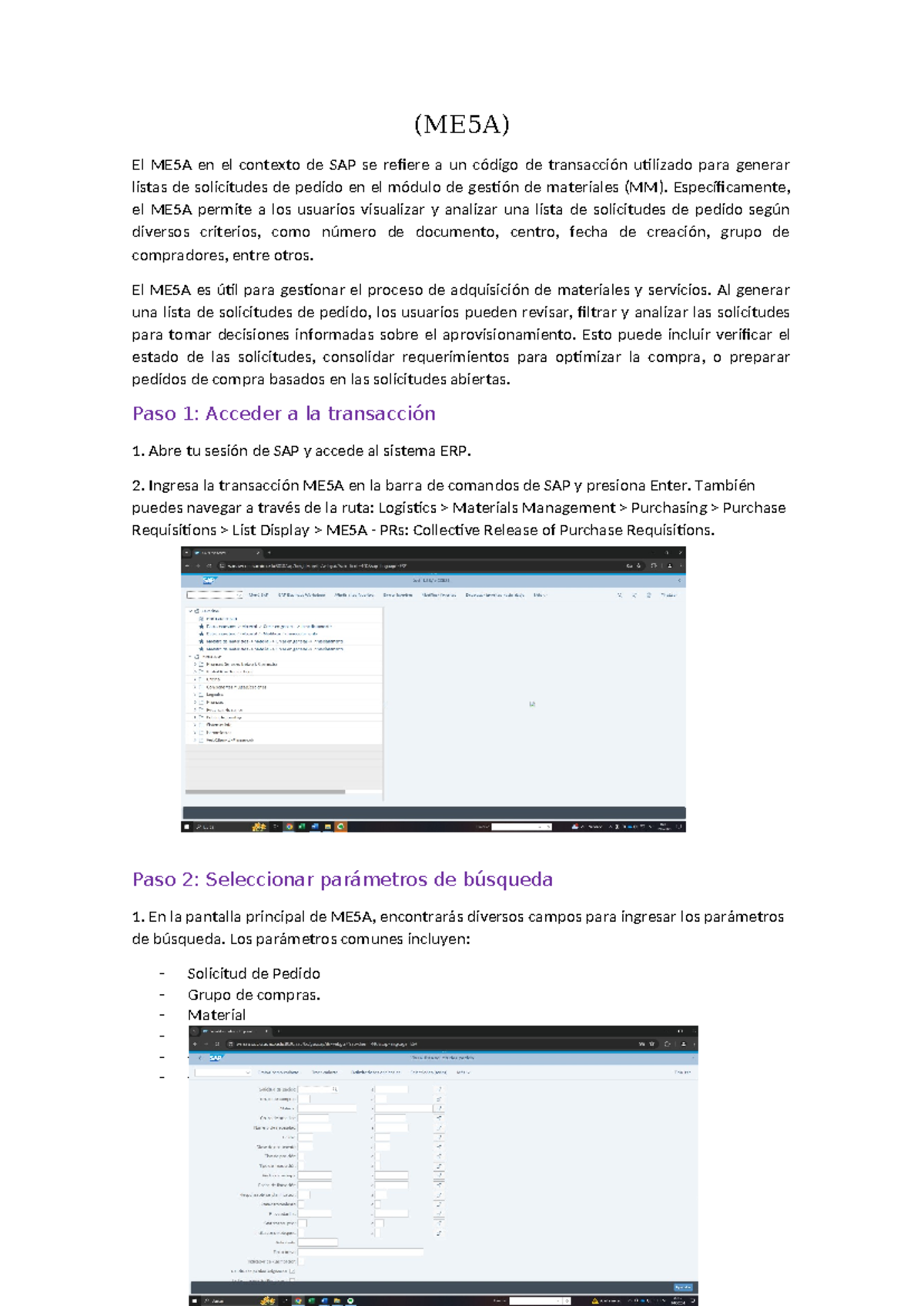 ME5A - Guía de Uso del Código de Transacción en SAP - Studocu
