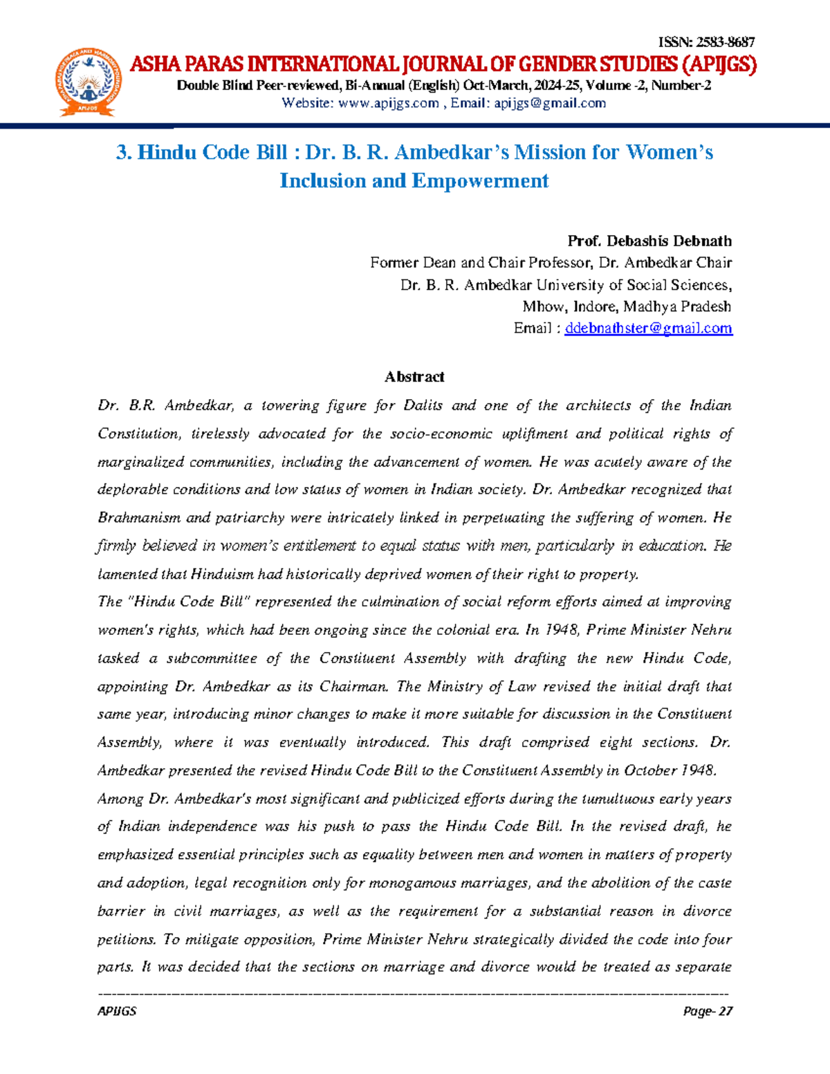 03 - Hindu Code Bill: Dr. B. R. Ambedkar's Mission for Women's ...