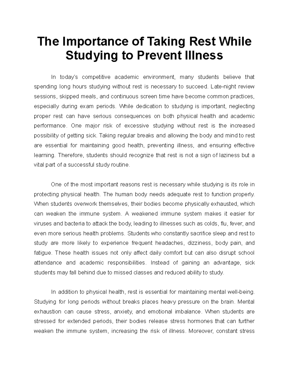 The Importance of Rest in Studying: Health & Performance Insights - Studocu