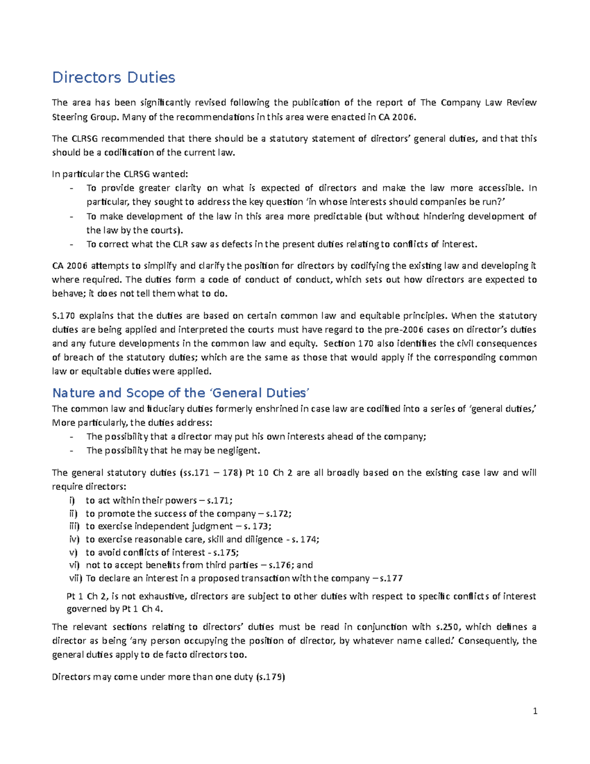 Directors' Duties: Overview and Implications in Company Law (CA 2006 ...