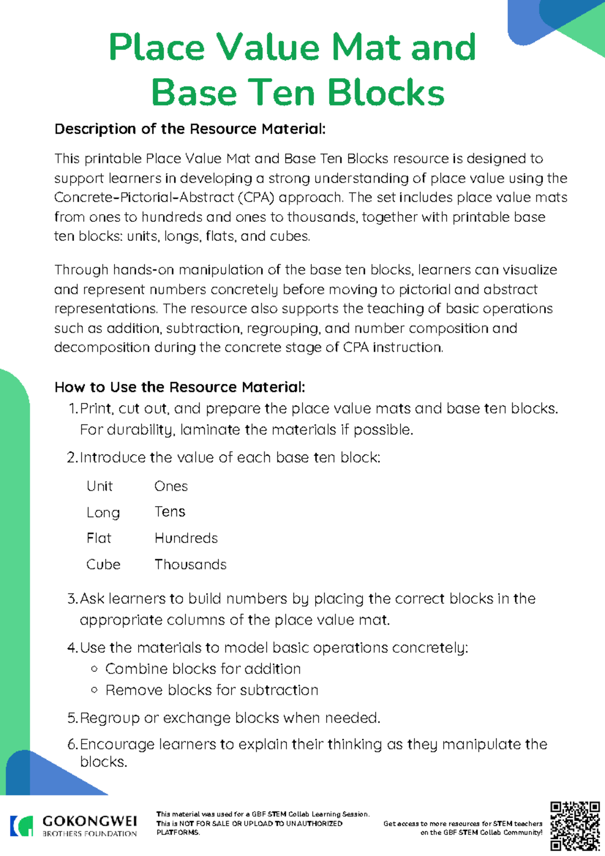 2026S2E2 Place Value Mat & Base Ten Blocks Resource Guide - Studocu