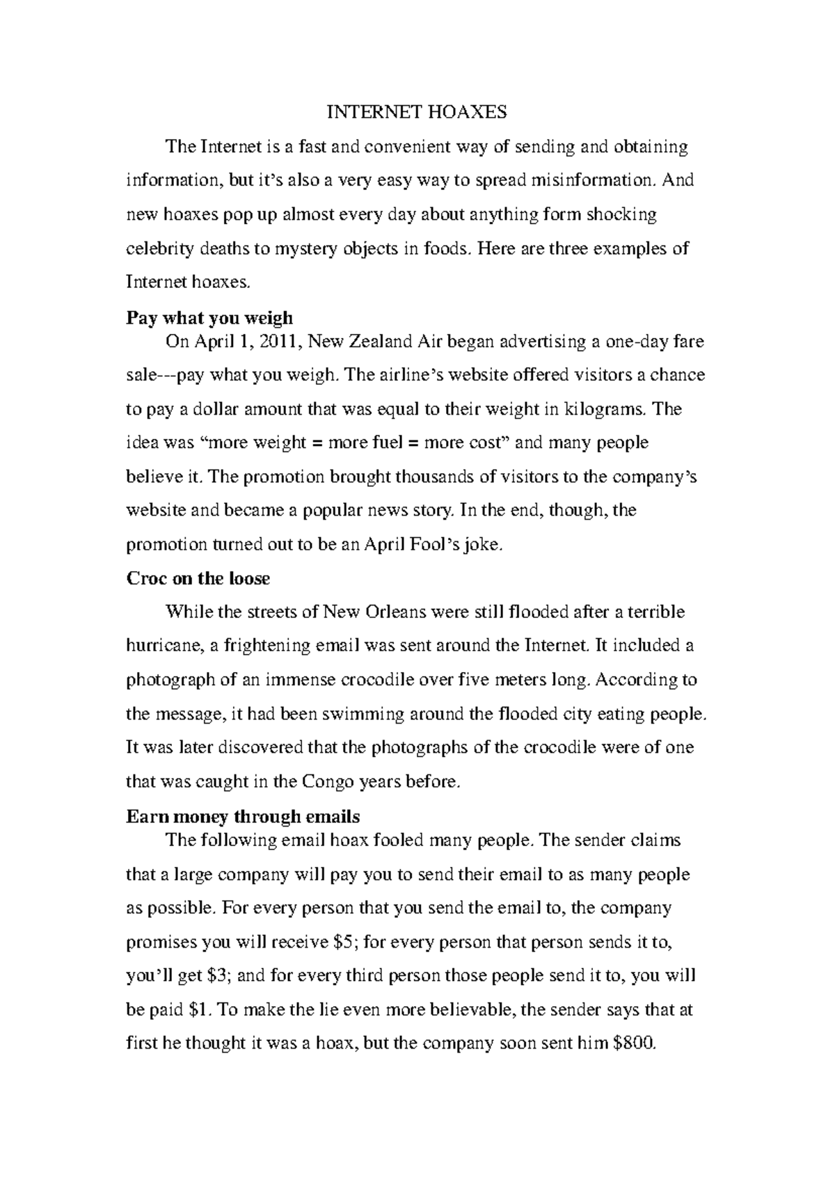 INTERNET HOAXES: Examples of Misinformation and Deception - Studocu