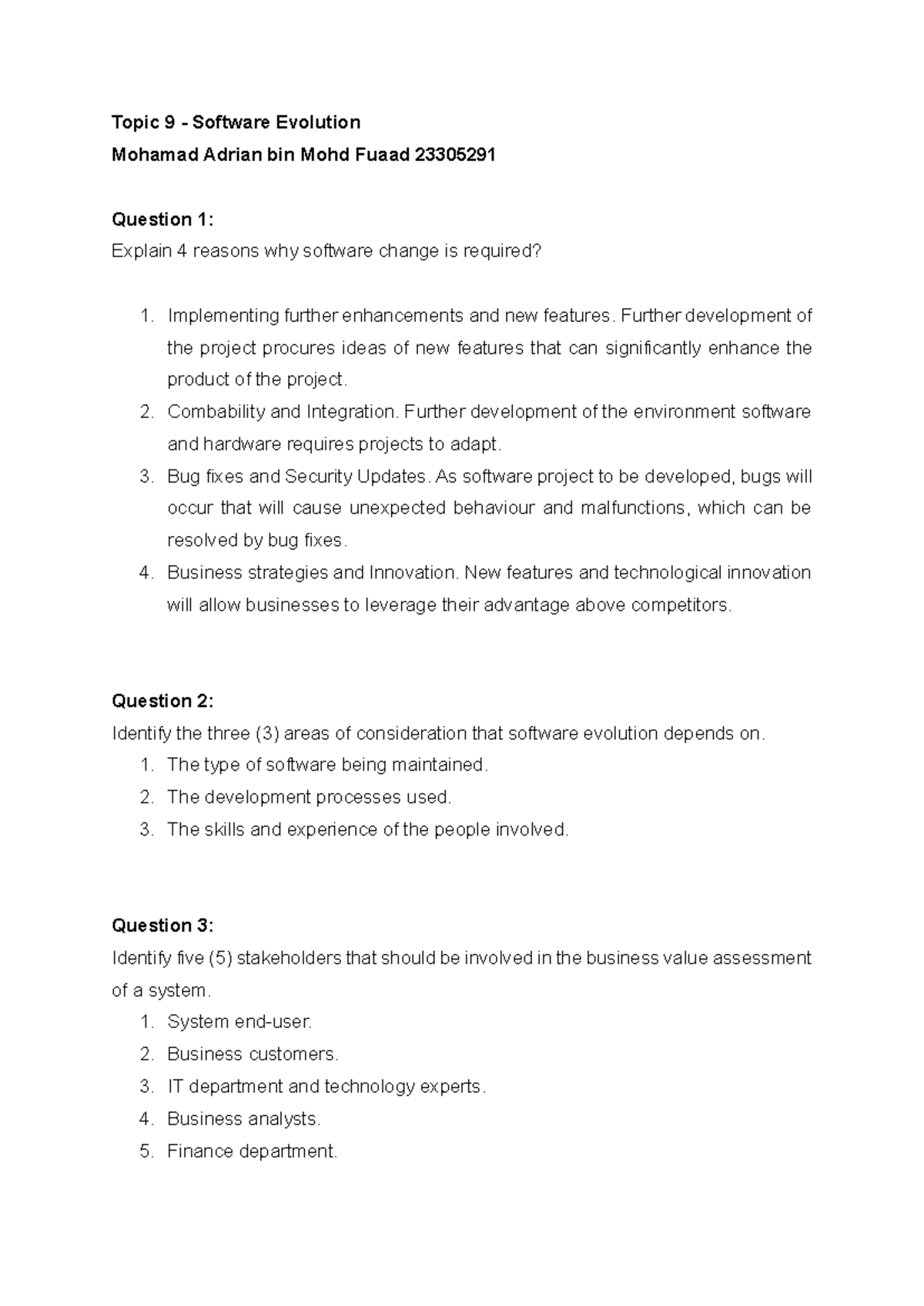 Tuto Topic 9-Mohd Adrian 23305291 - Topic 9 - Software Evolution ...