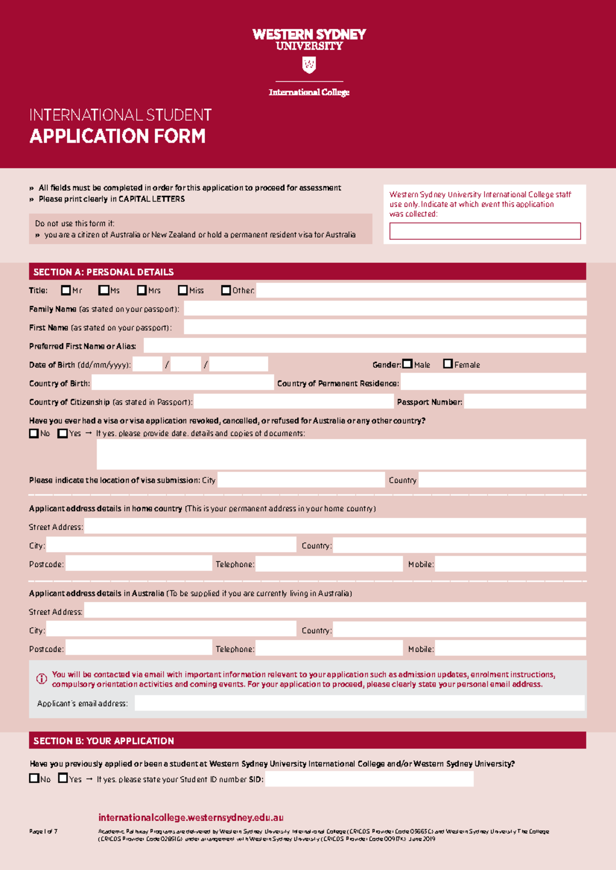 Wsuic - International Student Application Form Guide - Studocu