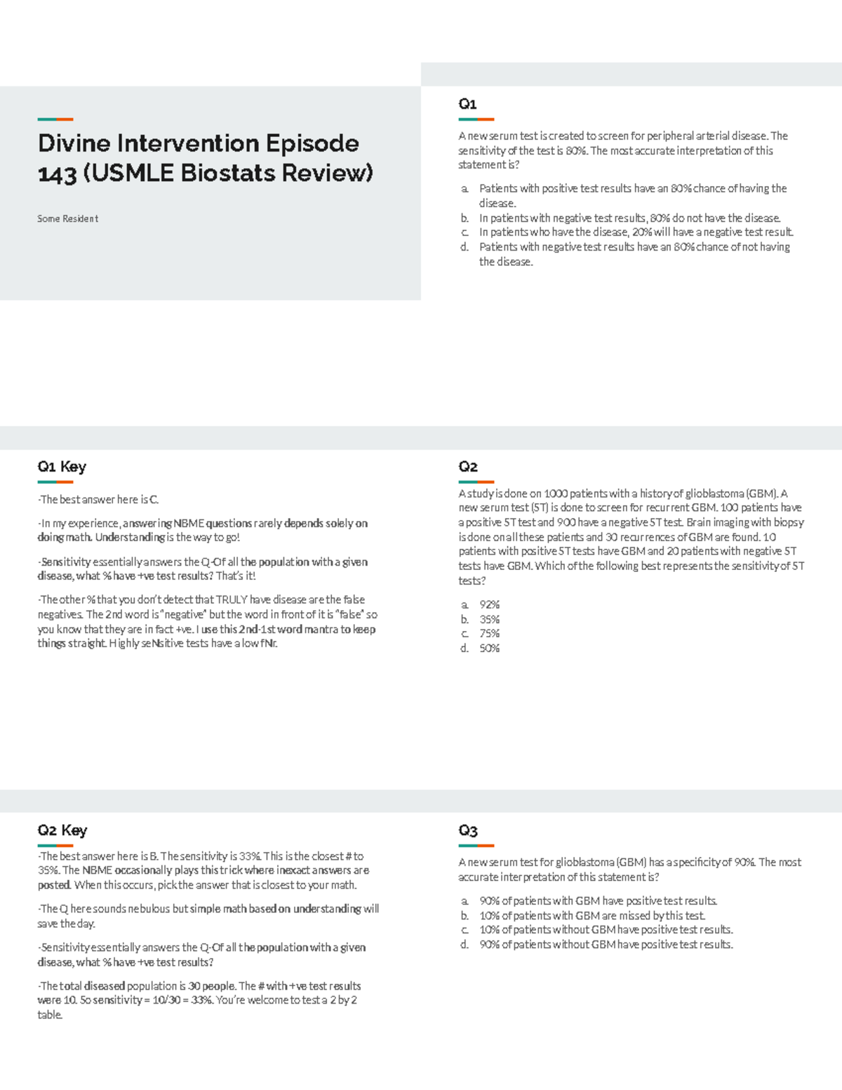Divine Intervention Episode 143: USMLE Biostats Review Insights - Studocu
