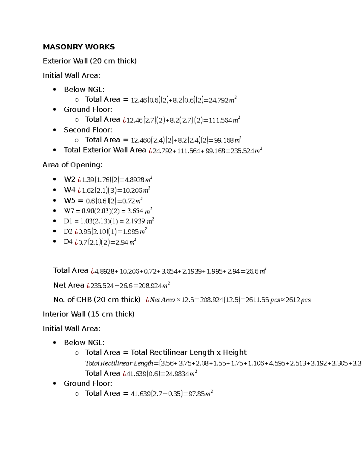 Lab 3 - Masonry Works: Exterior & Interior Wall Calculations - Studocu