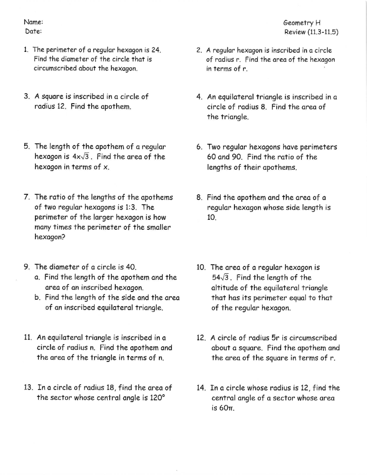 Geometry Review: Hexagons, Circles, and Triangles (AC0014) - Studocu